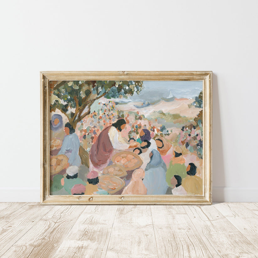 Contemporary Bible Art - Jesus Feeding 5000 - Religious Artwork – Made Seen