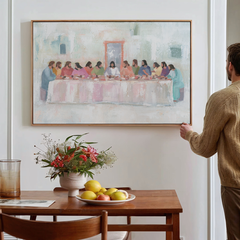 Last Supper Wall Art – At the Table Oil-Style Christian Painting for ...