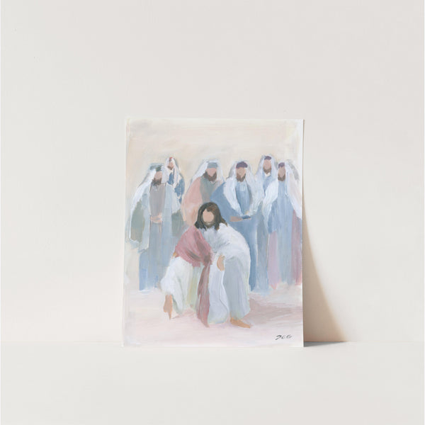 Bible Story Wall Art — “Jesus Writing on the Ground” Print – Made Seen