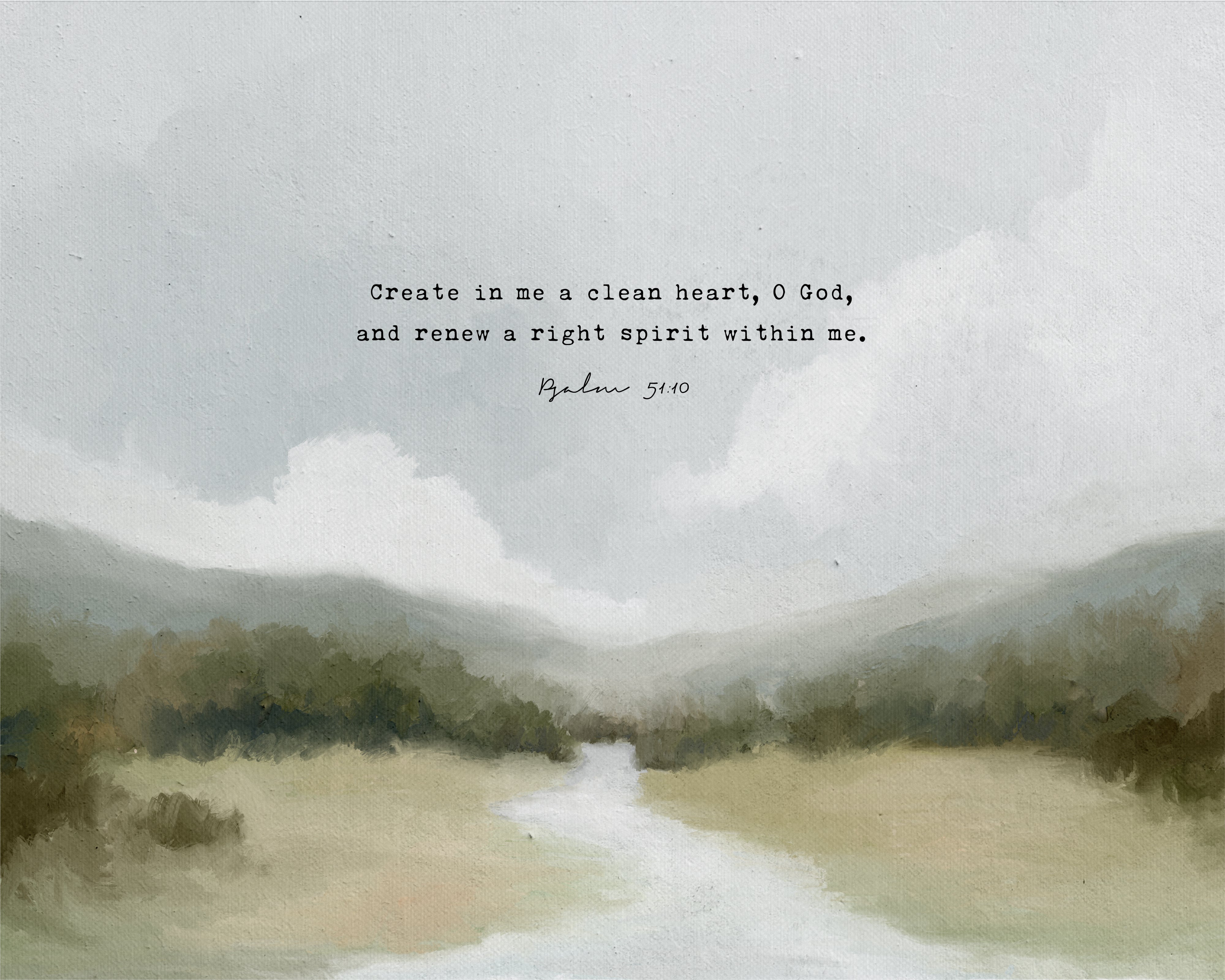 Modern Christian Art | Vintage Landscape with Psalm 51:10 - Inspiring ...