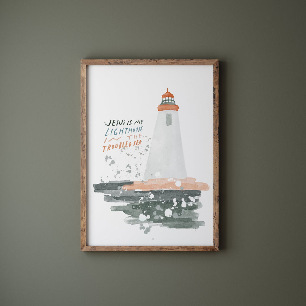 Christian Lighthouse Wall Art — “Jesus My Lighthouse” Print – Made Seen