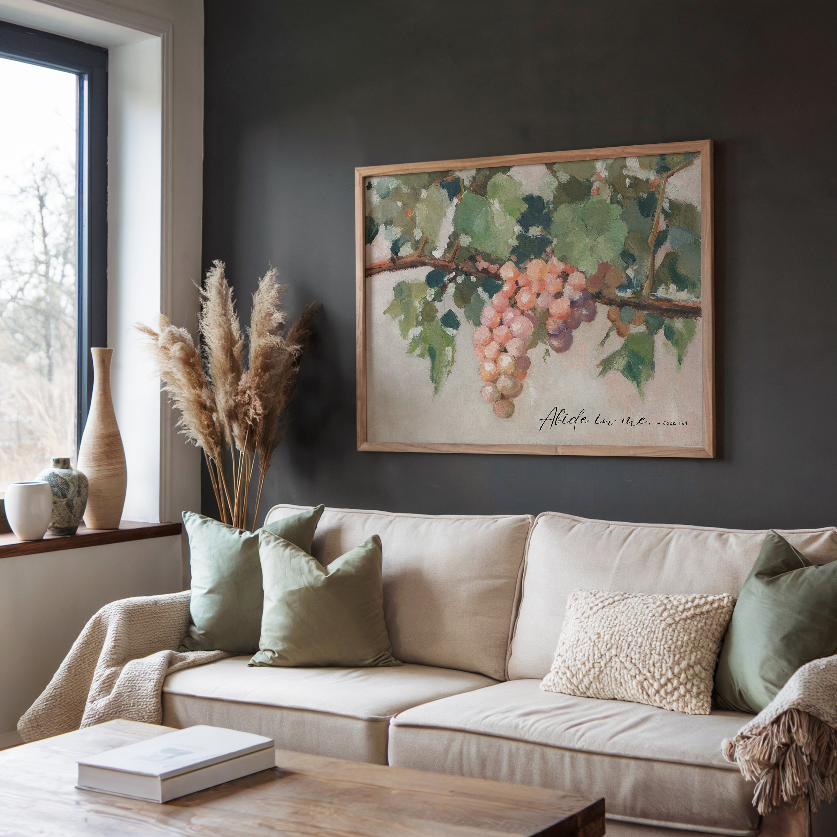 Christian Grapevine Wall Art | John 15:4 Botanical Print for Faith ...